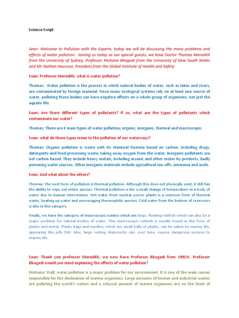 Final Interview Script Science | PDF | Water Pollution | Water