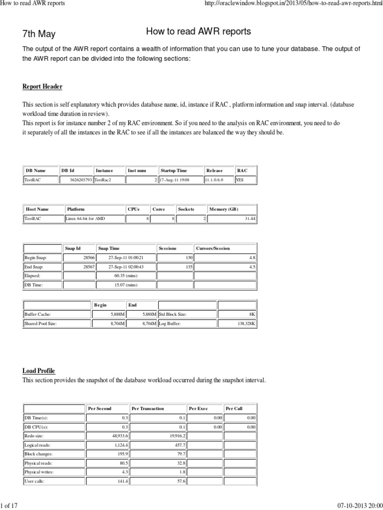 How to Read AWR Reports | Database Index | Data Buffer