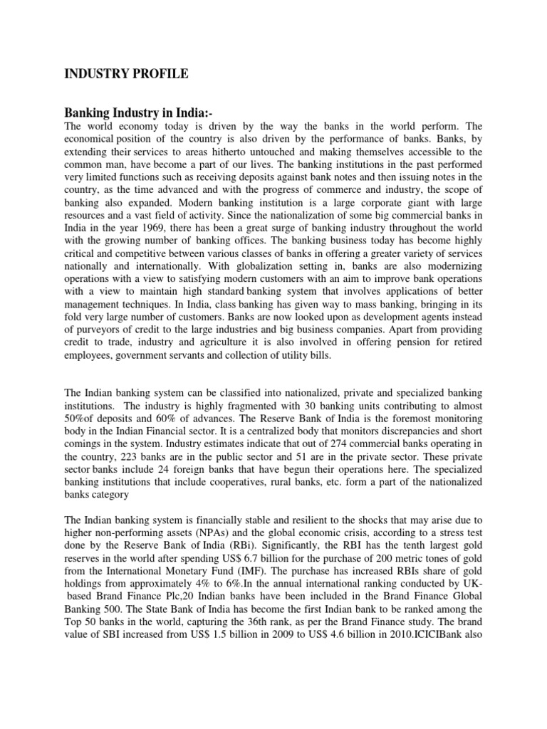 Banking Industry Profile: India's Banking Sector and Canara Bank(39 ...