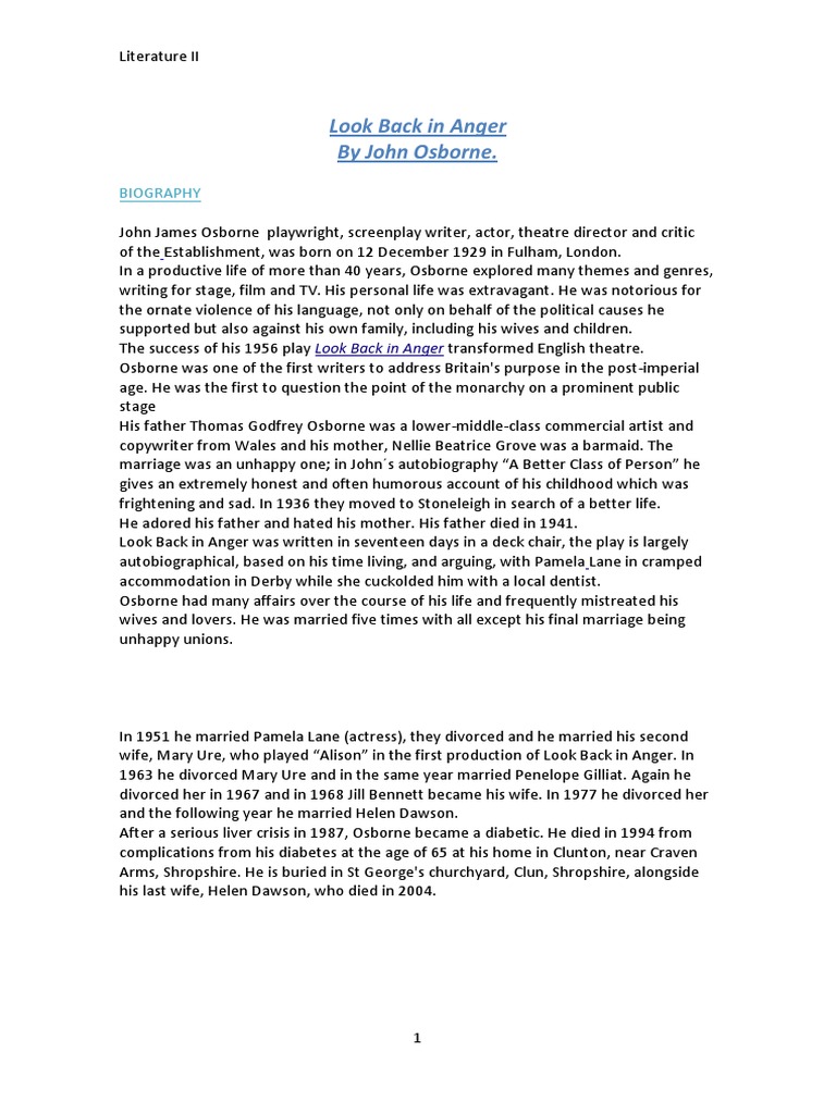 Look Back in Anger | PDF