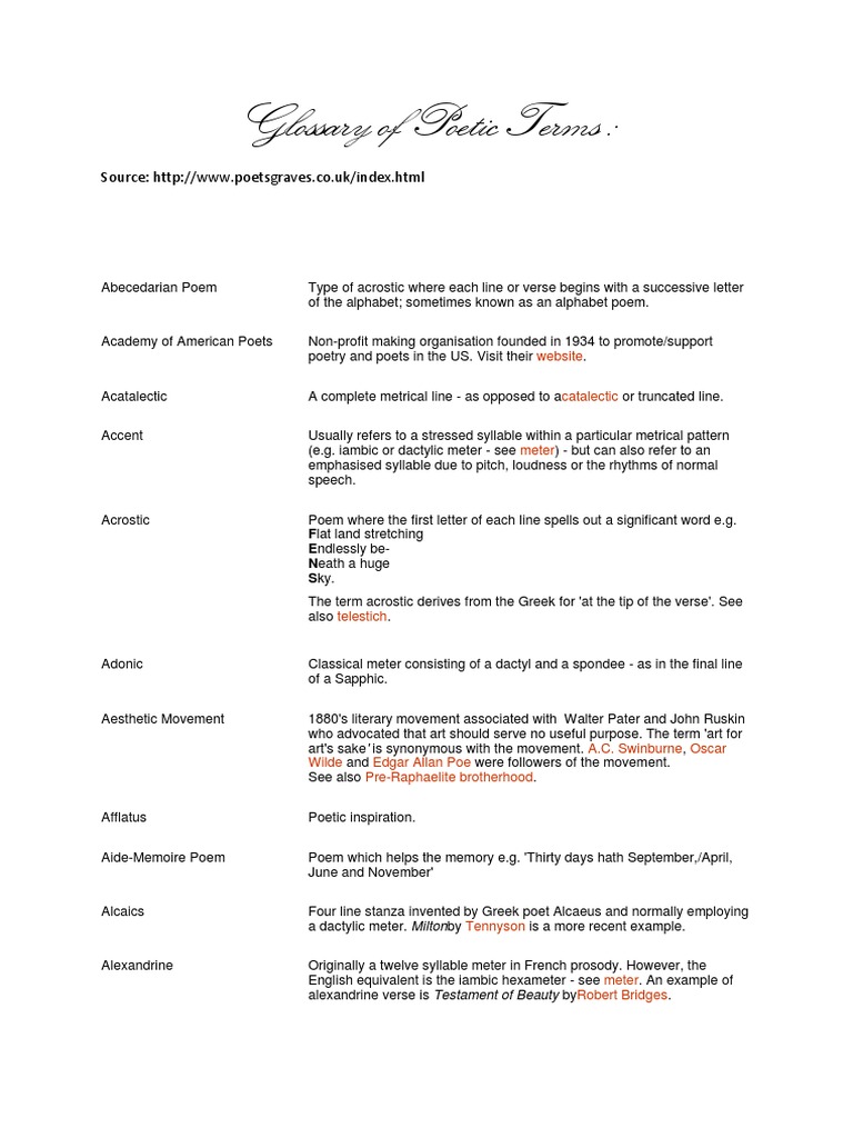 Glossary of Poetic Terms | PDF | Metre (Poetry) | Poetry