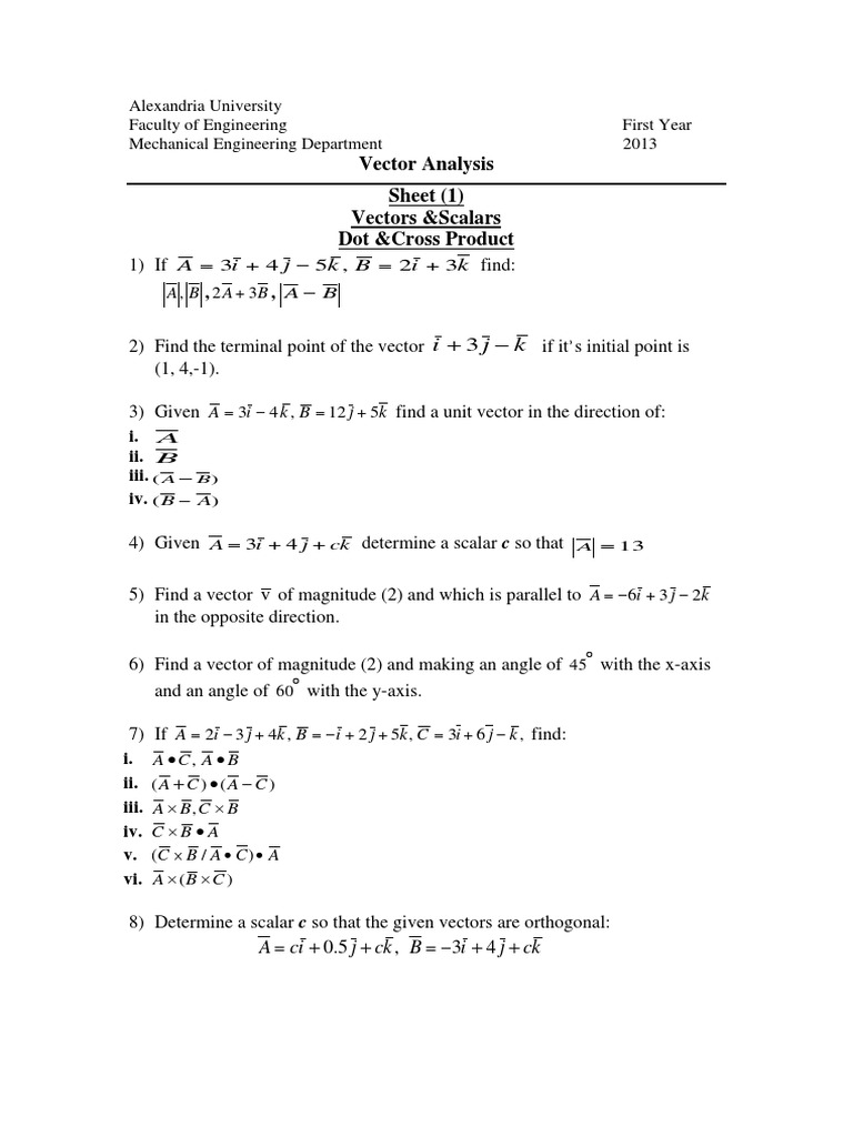 Vector Analysis Tutorial Download Free Pdf Euclidean Vector Angle