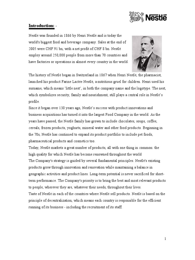 Introduction: Nestlé Was Founded in 1866 by Henri Nestlé And | PDF ...