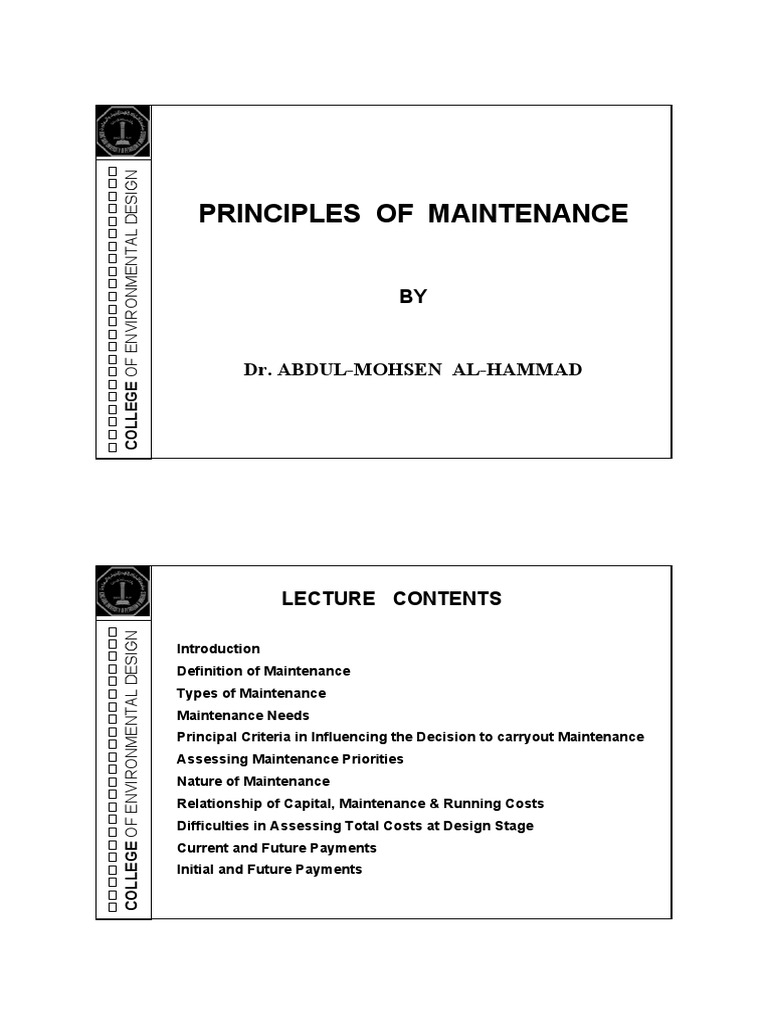 1 - Principles of Maintenance | PDF | Interest | Life Cycle Assessment