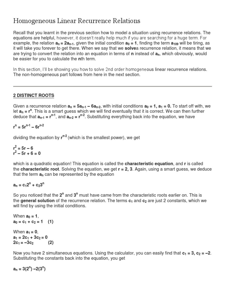 Homogeneous Linear Recurrence Relations | PDF | Recurrence Relation ...