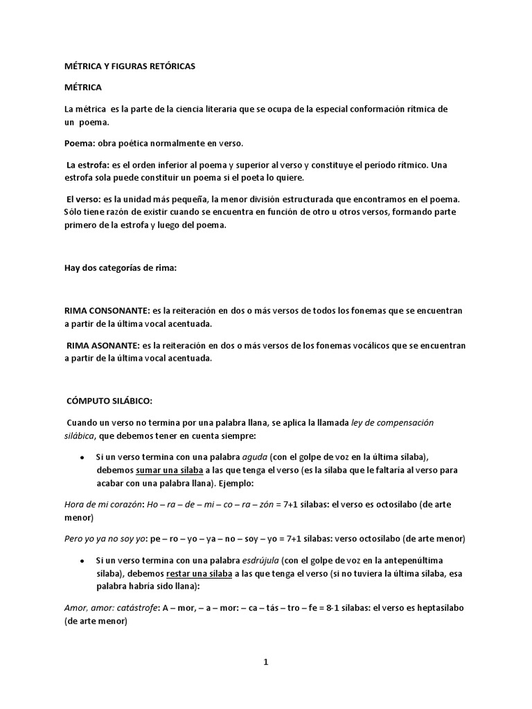 Métrica y Figuras Retóricas en Poesía | PDF | Metro (poesía) | Rima