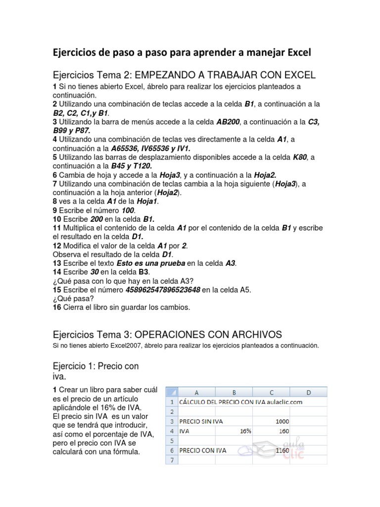 Ejercicios de Paso A Paso para Aprender A Manejar Excel | PDF | Tabla (base de datos ...