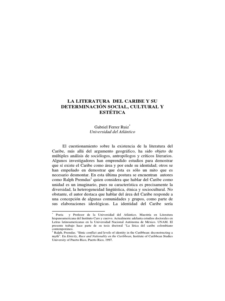 Lec No 6. La Literatura Del Caribe | PDF | Diversidad cultural | Sociedad