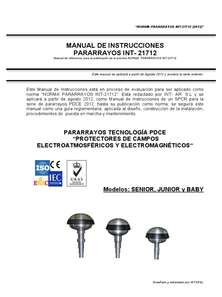 Manual de Instrucciones Pararrayos Senior | PDF | Electricidad | Relámpago