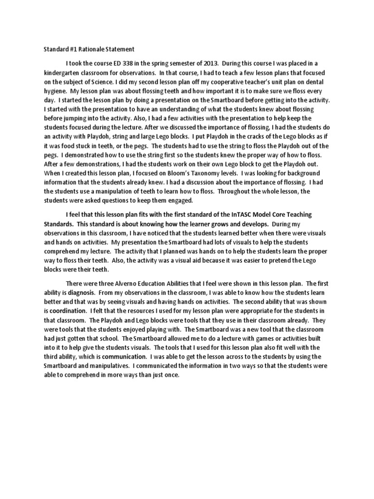 Standard 1 Rationale | PDF | Lesson Plan | Applied Psychology Standard 1 Rationale | PDF | Lesson Plan | Applied Psychology