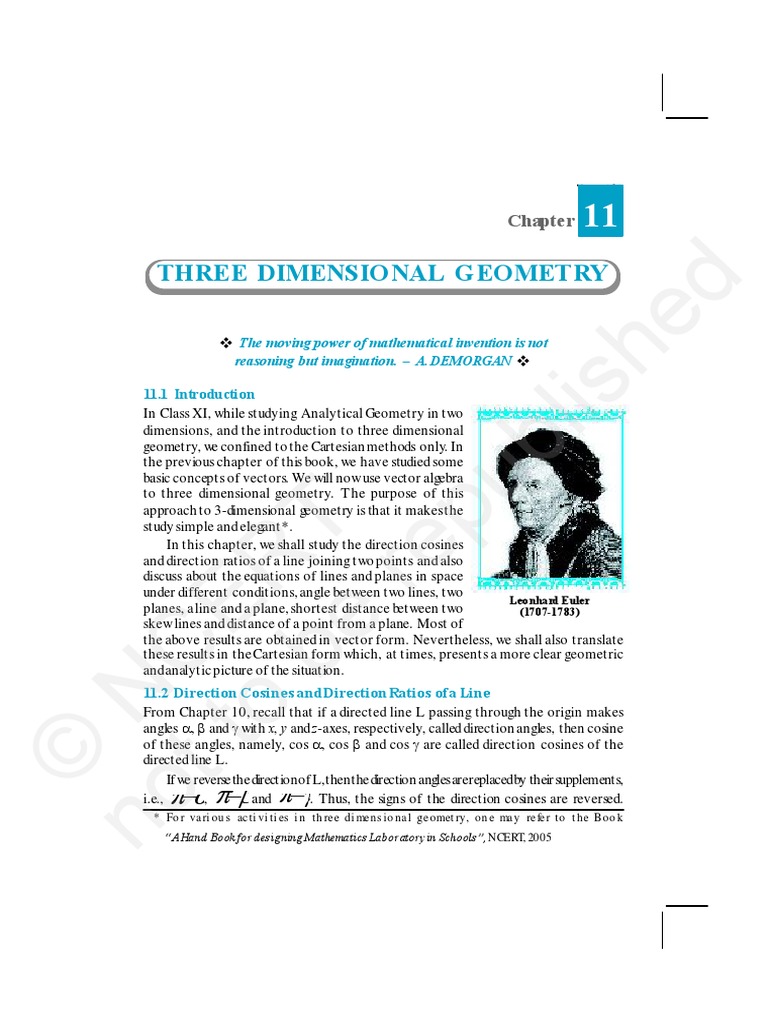 Ch-11 Three Dimensional Geometry | PDF | Plane (Geometry) | Equations