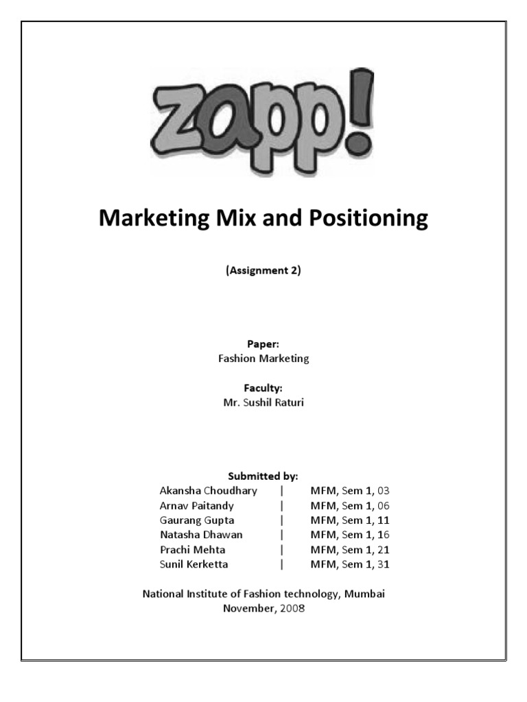 ZAPP - Marketing Mix & Positioning | PDF | Retail | Fashion