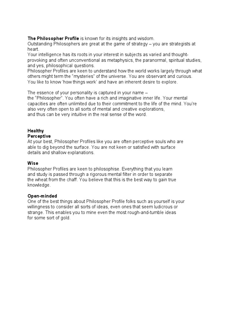 The Philosopher Profile | PDF
