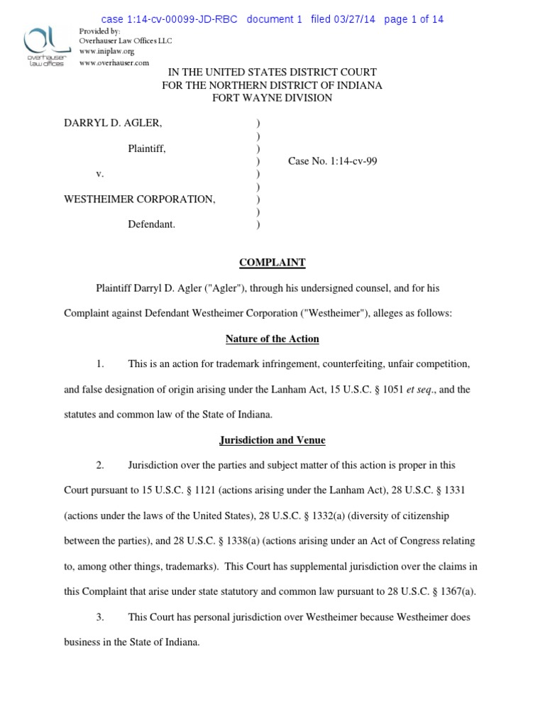 Complaint | PDF | Lanham Act | Damages