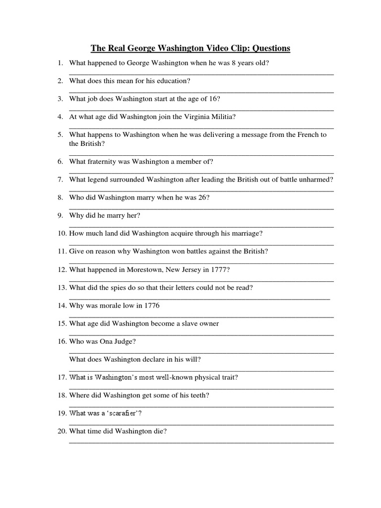 The Real George Washington Questions | PDF | Lifestyle