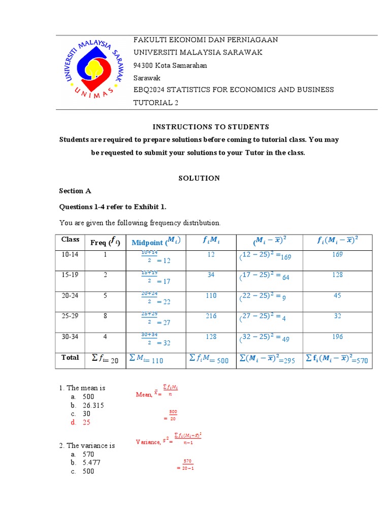 Tutorial 2 (Answer) | PDF | Mean | Median