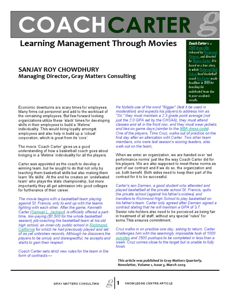 Coach Carter | PDF | Employment | Business