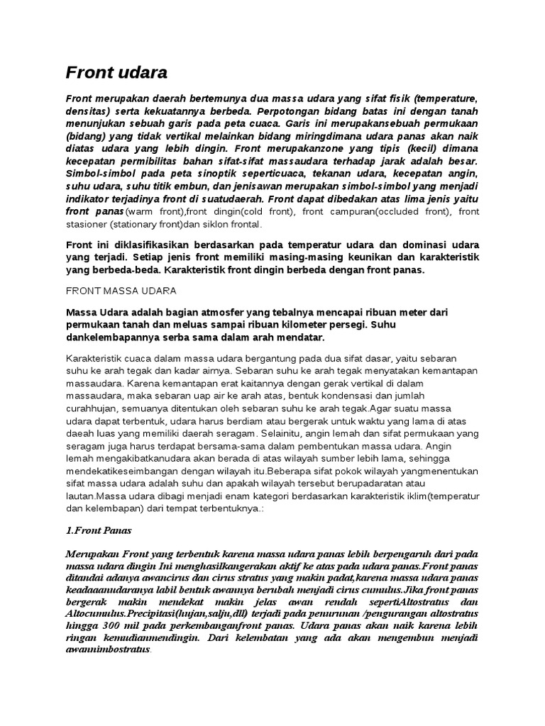 Front Merupakan Daerah Bertemunya Dua Massa Udara Yang Sifat Fisik | PDF