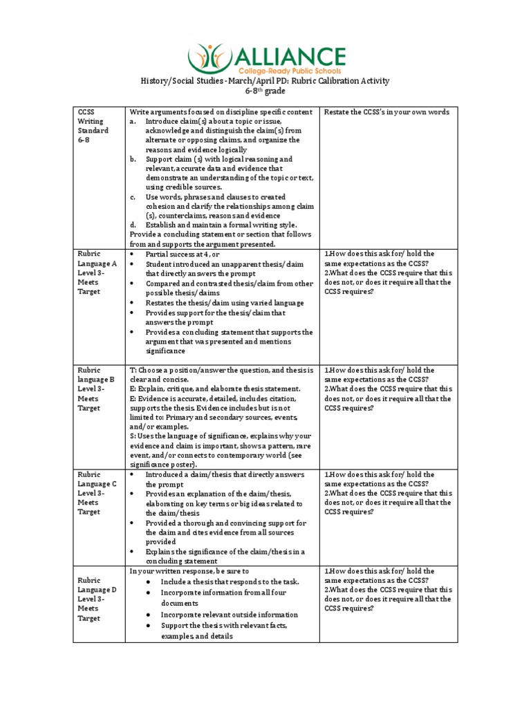 SBAC Writing Rubrics for Grades 6-12 | PDF | Thesis | Argument