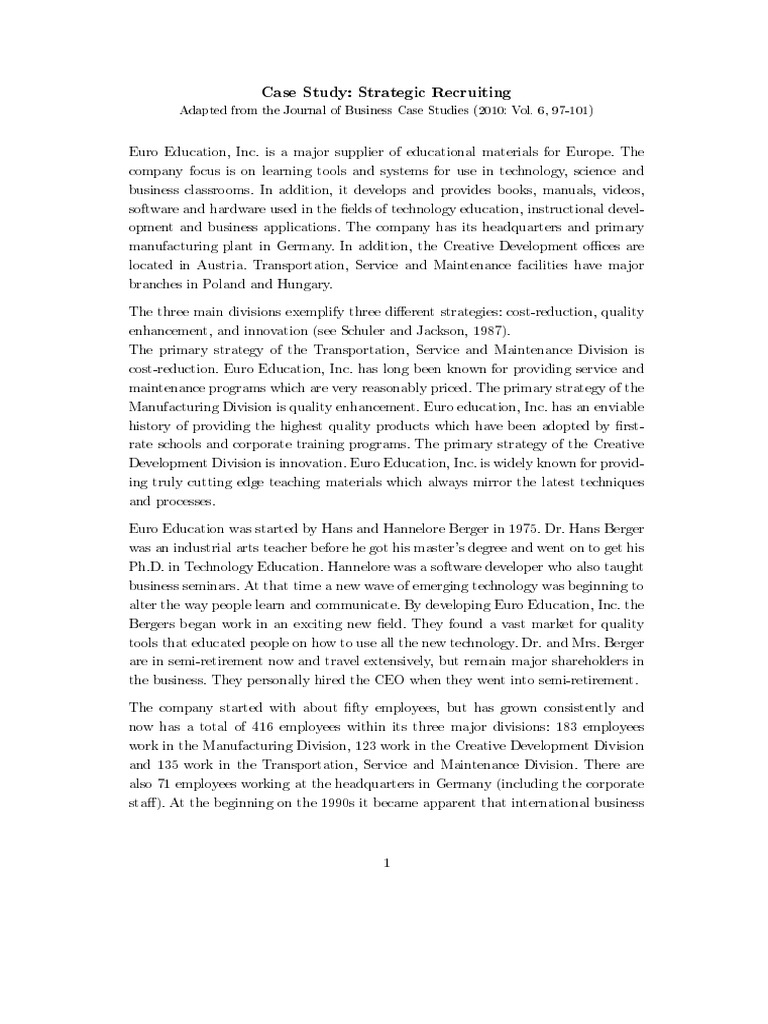 Case Study 1 - Recruitment and Selection | PDF | Recruitment | Employment