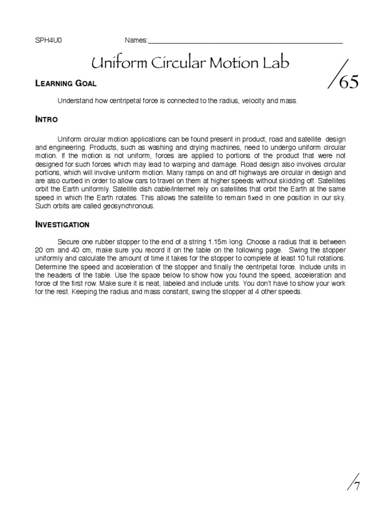 Uniform Circular Motion Lab | PDF | Acceleration | Force
