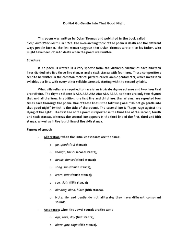 Do Not Go Gentle Into That Good Night.docx | Poetry | Metaphor