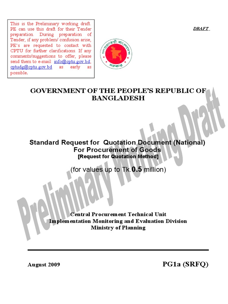 Standard Request For Quotation Document (National) For Procurement of Goods (Request For ...