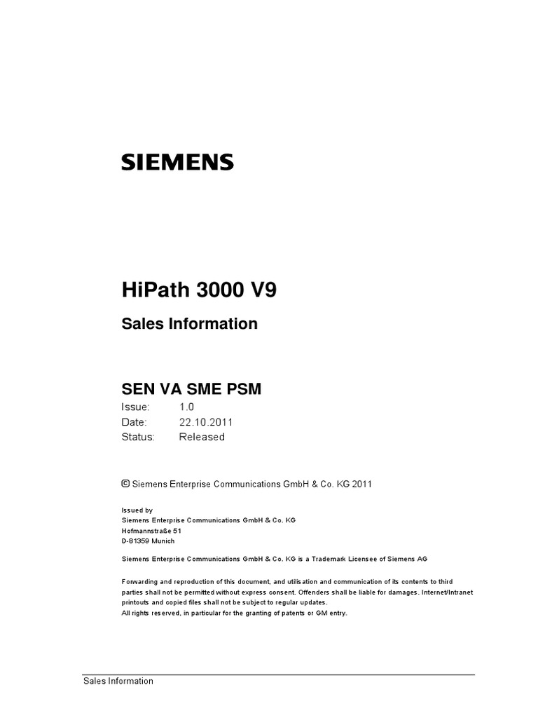 HiPath 3000 V9 Sales Information | PDF | Session Initiation Protocol ...