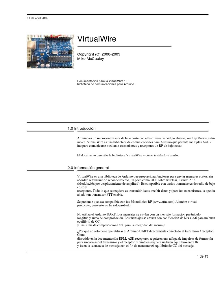 VirtualWire en Es | PDF | Arduino | Ingenieria Eléctrica