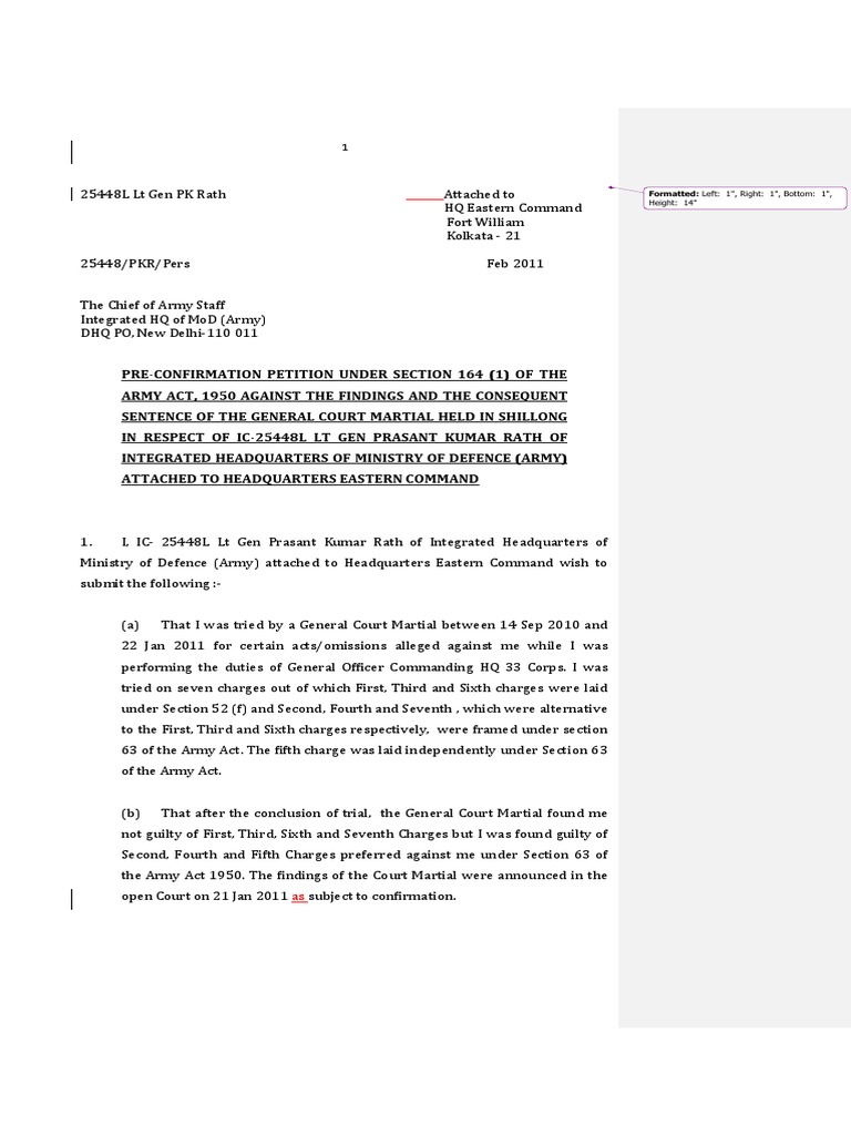 Draft PCP - Gen P K Rath | PDF | Deposition (Law) | Staff (Military)