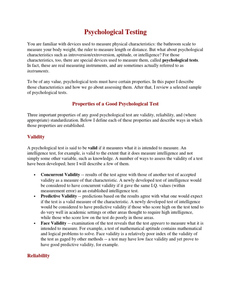 Characteristics of A Good Psycological Test | PDF | Psychological ...