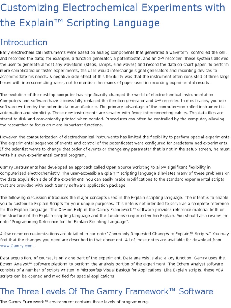 Customizing Electrochemical Experiments With The Explain™ Scripting Language Gamry Instruments ...