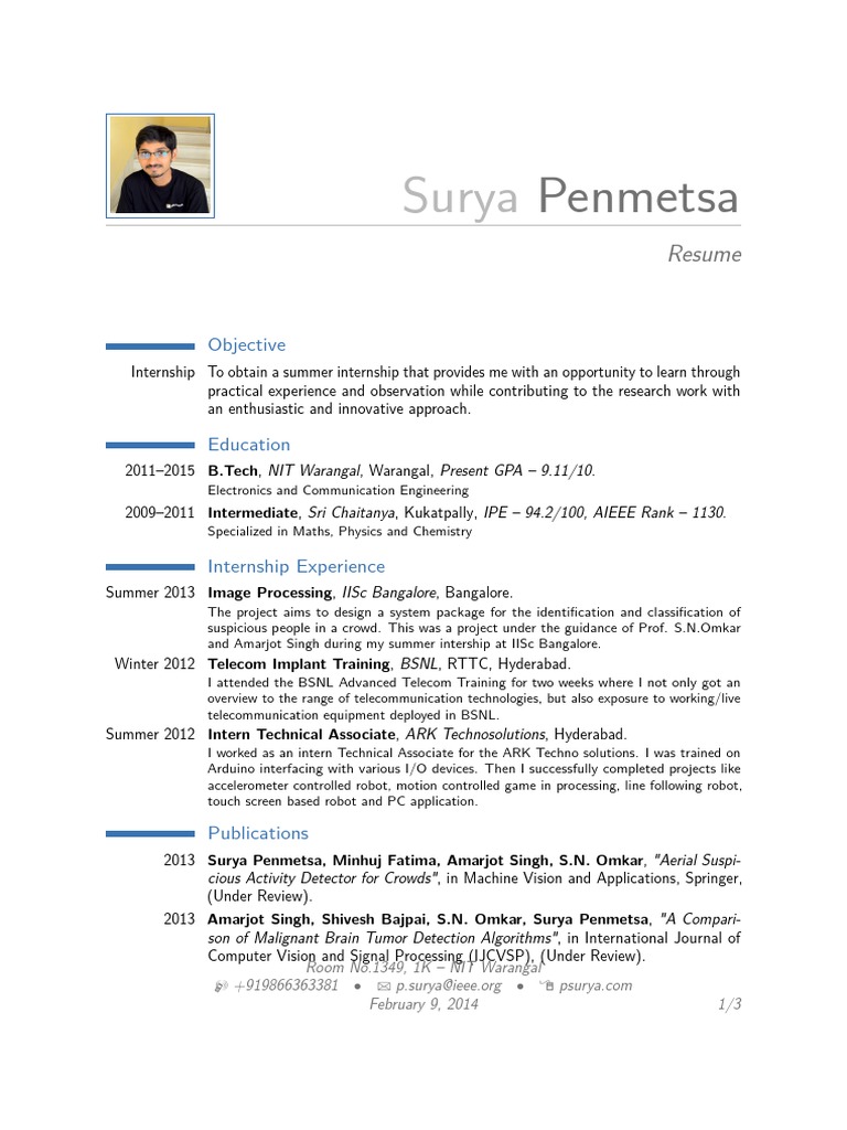 Surya Resume Short | Download Free PDF | Computer Vision | Robot