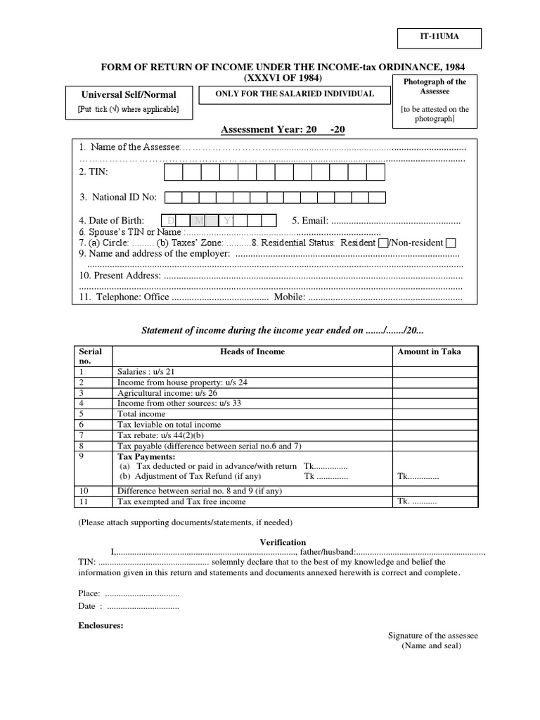 Income Tax Form of Bangladesh | PDF