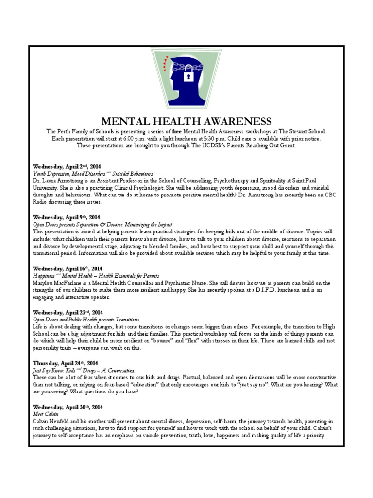 Mental Health Workshop Series Flyer | PDF | Mental Health | Psychotherapy
