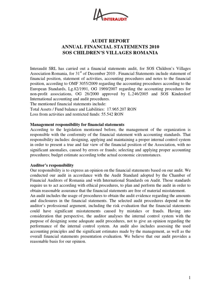 SOS Short Report English 2010 | PDF | Audit | Financial Statement