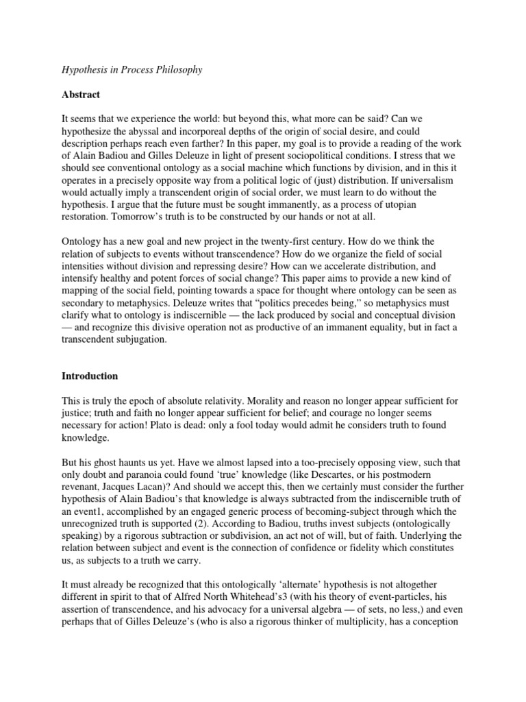 Process Philosophy Hypothesis Mapping Social Fields | PDF | Ontology ...