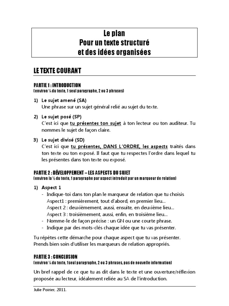 Plan de rédaction d'un texte structuré | PDF | Phrase | Science
