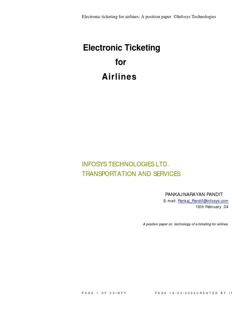 Electronic Ticketing For Airlines | PDF | Airlines | Aviation