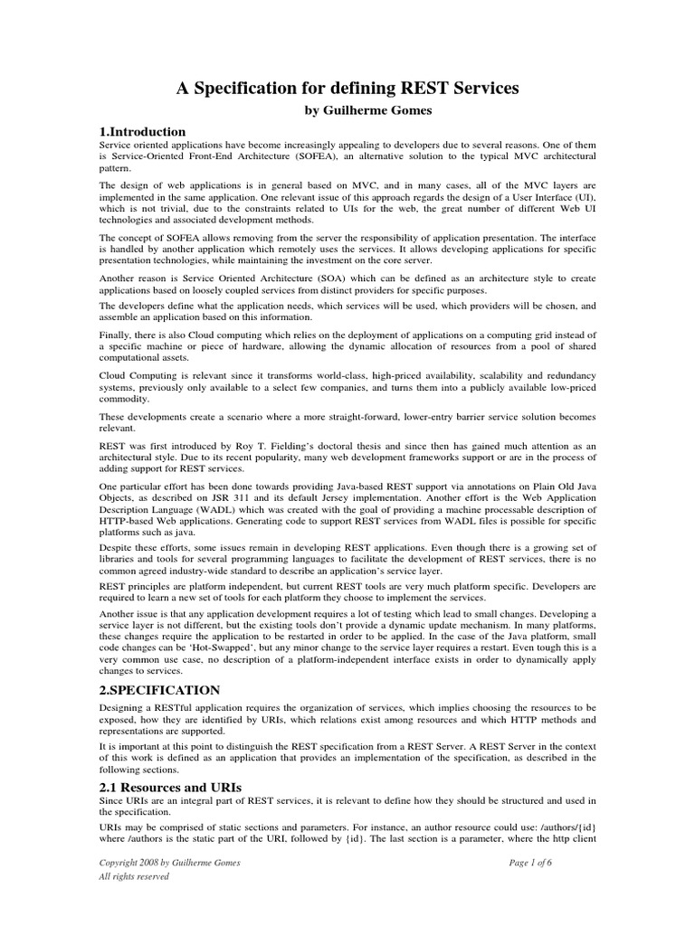 A Specification For Defining REST Services: by Guilherme Gomes | PDF ...