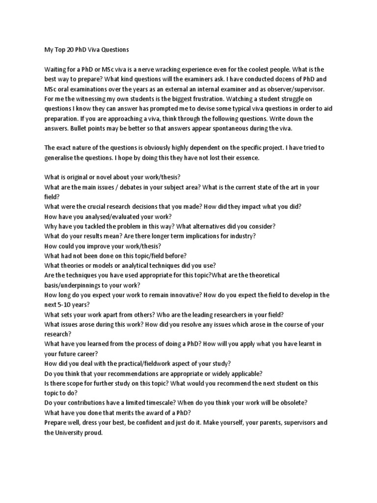 PHD Viva Questions | PDF | Thesis | Doctor Of Philosophy