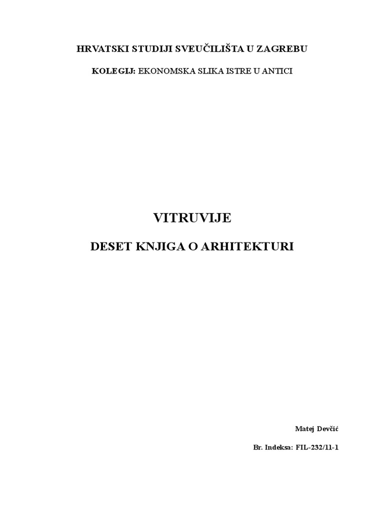 Vitruvije-Deset Knjiga o Arhitekturi | PDF