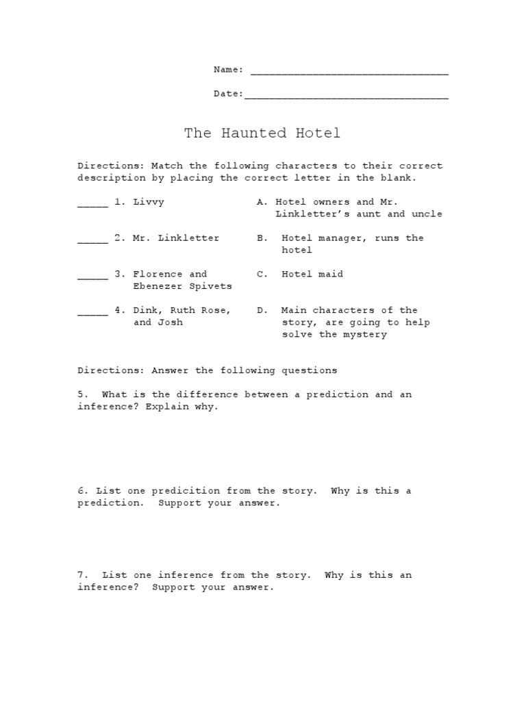 The Haunted Hotel Worksheet | PDF