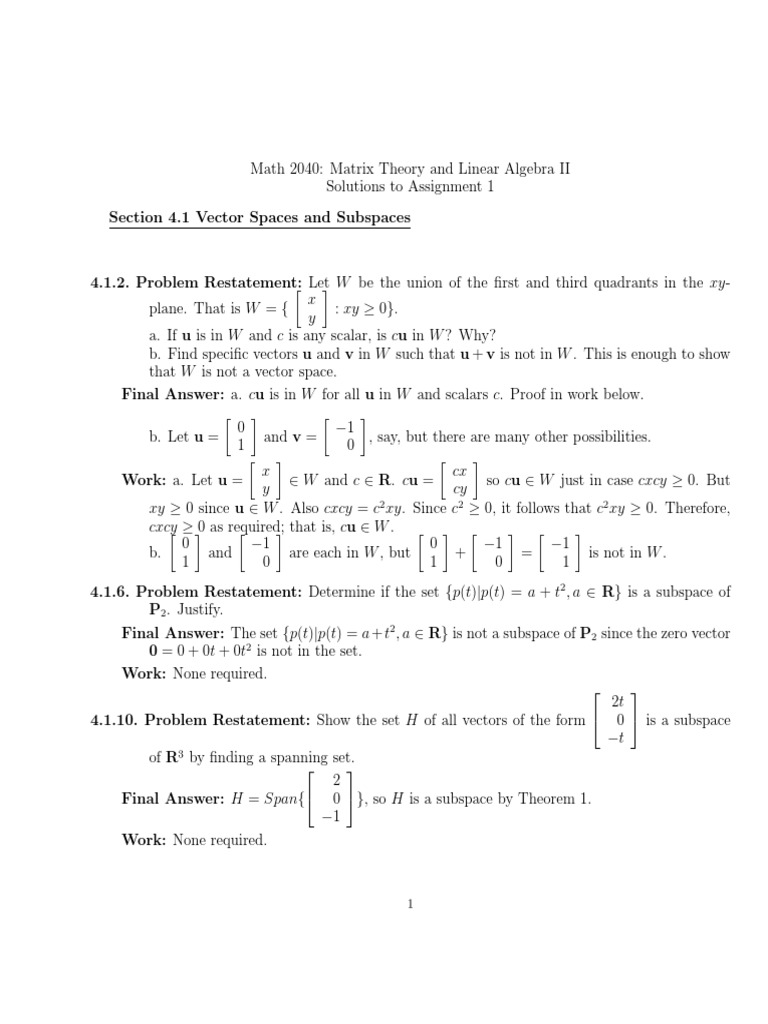 Matrix Theory and Linear Algebra II Solutions To Assignment 1 | PDF ...