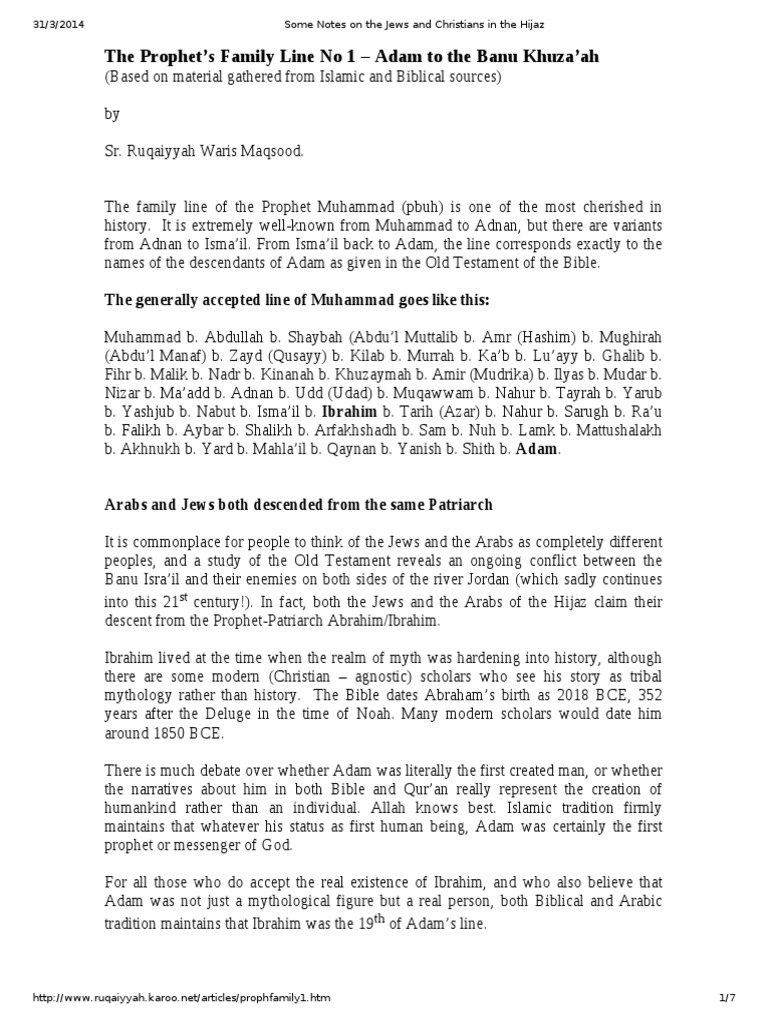 Prophet Muhammad's Family Lineage | PDF | Arabs