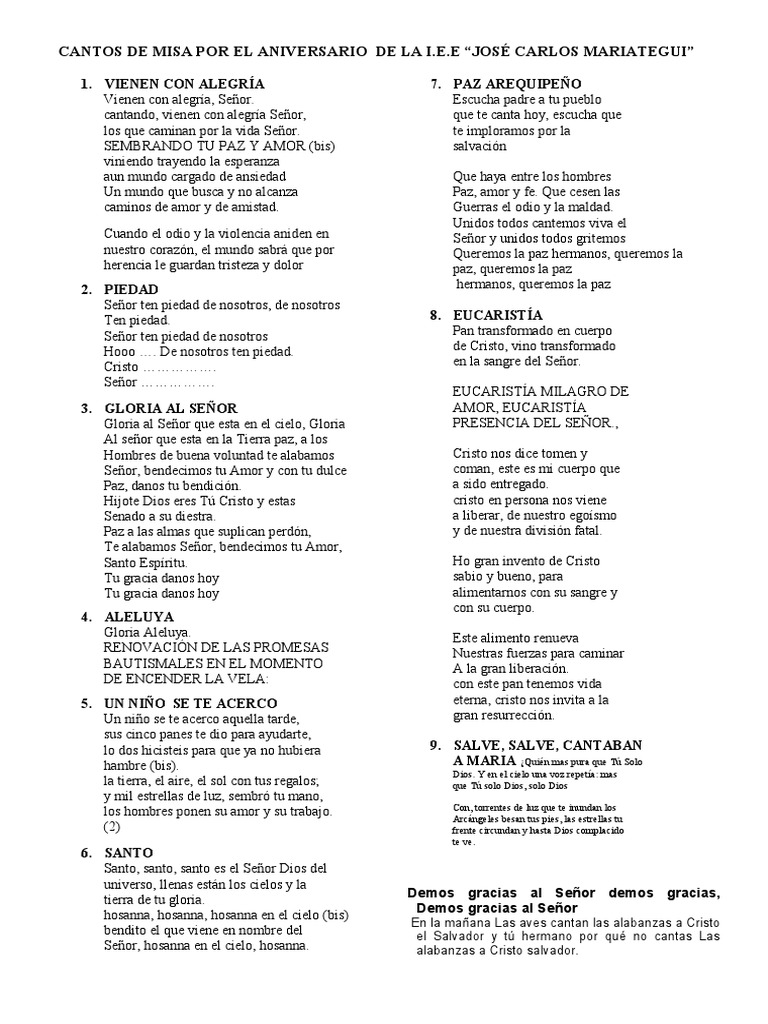 Cantos de Misa Por El Aniversario Del Colegio I | PDF | Misa (liturgia) | Cristo (título)