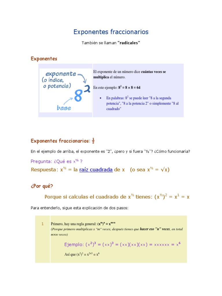 Exponentes fraccionarios.docx | Fracción (Matemáticas) | Exponenciación