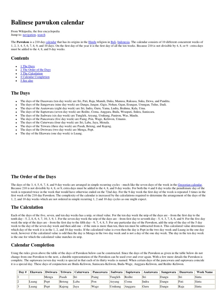 Balinese Pawukon Calendar PDF | PDF | Teaching Mathematics
