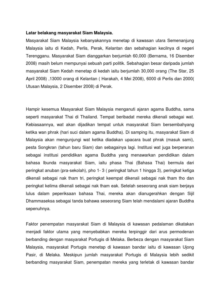 Latar Belakang Masyarakat Siam Malaysia | PDF