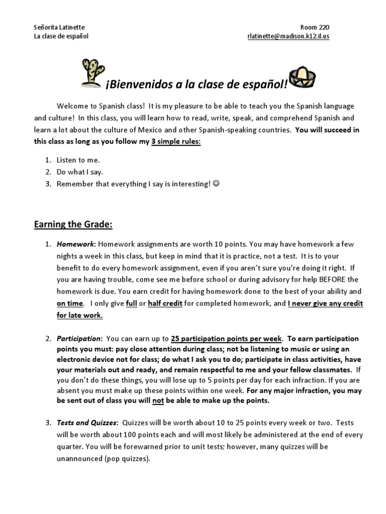 Spanish Class Syllabus Overview | PDF | Further Education | Teaching ...
